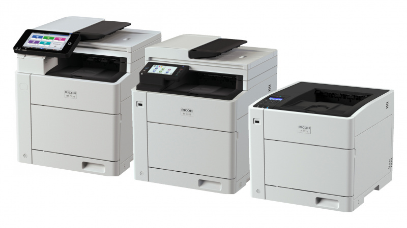Drei sehr unterschiedliche kompakte Farblaser der 32-ipm-Klasse - Ricoh IM C320F, M C320FW und P ...